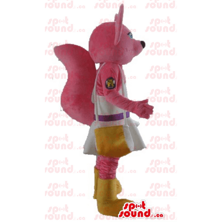 PInk fox girl in white dress cartoon character SPOTSOUND Mascot cotume ...