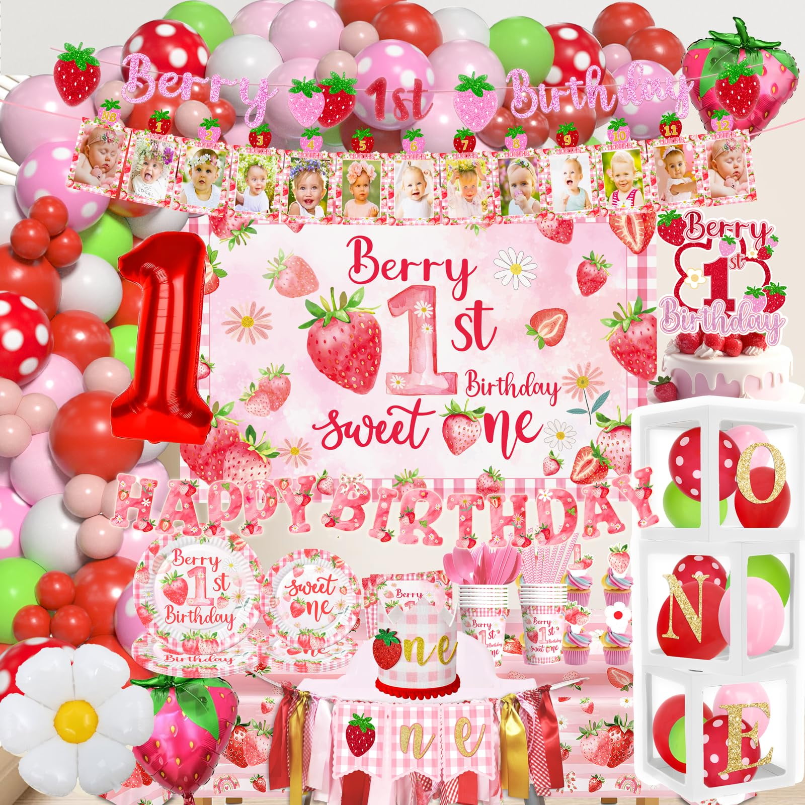 Click here for Wenioerz Strawberry First Birthday Decorations For... prices