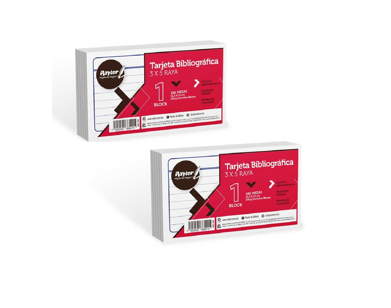 Rayter Tarjeta Bibliográfica 3 x 5 Rayada paquete de 5 Rayter 6014 ...