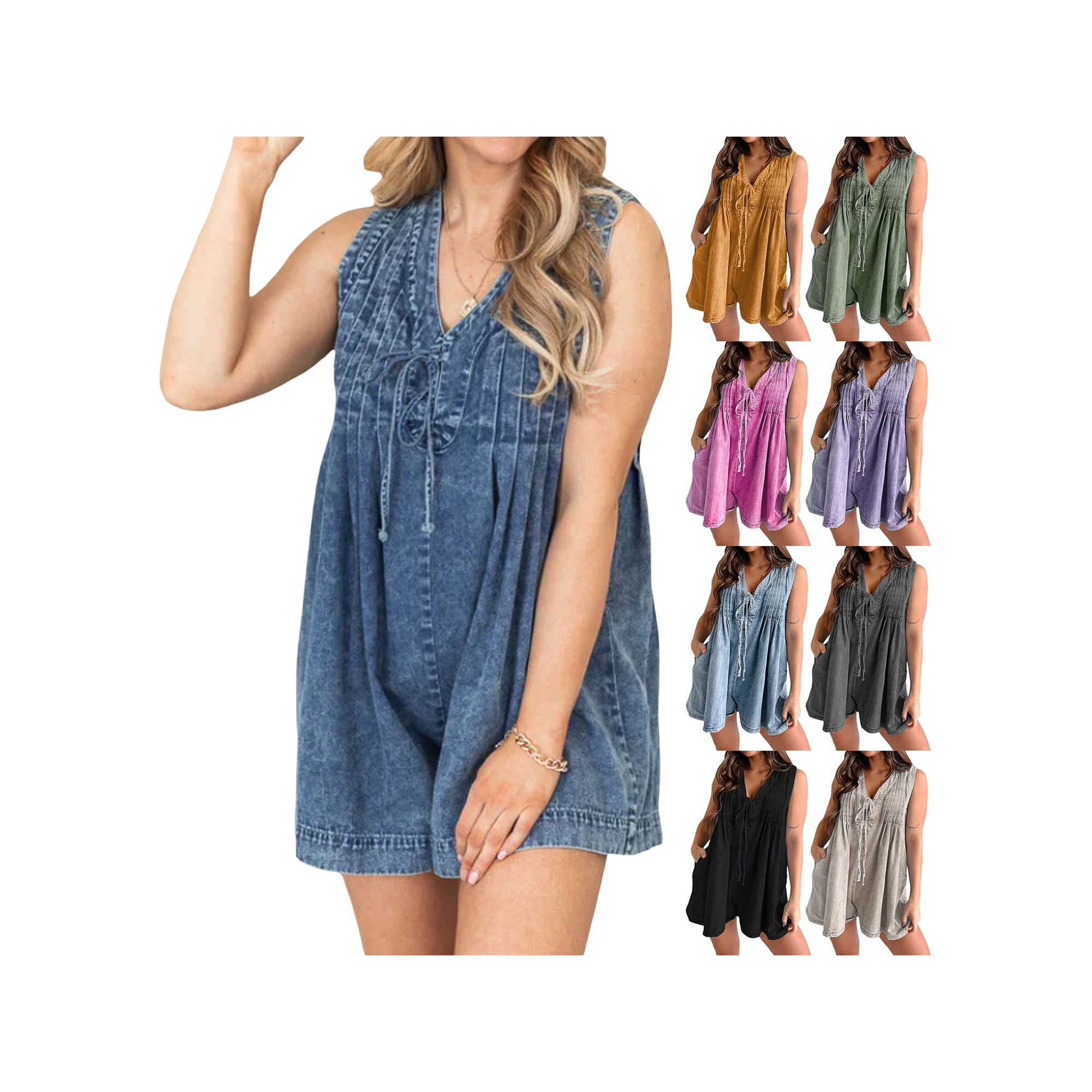 Click here for Wangsaura Womens Summer Demin Tank Top Jumpsuit Lo... prices