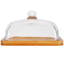 Rectangular Wooden Cake Stand with Glass Dome Lid 1 Tray for Countertop ...