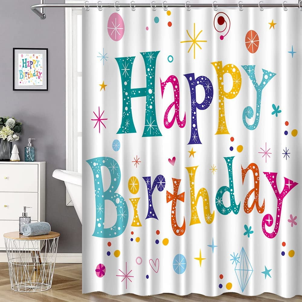 Child''s Birthday Shower Curtain Cute Colorful Happy Birthday Bathtub ...