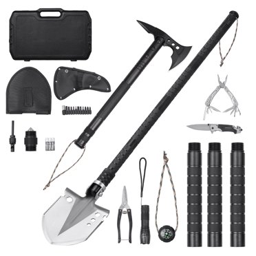BUYHO Heavy Duty Camping Tool Set Includes Shovel, Pickaxe, Hammer ...