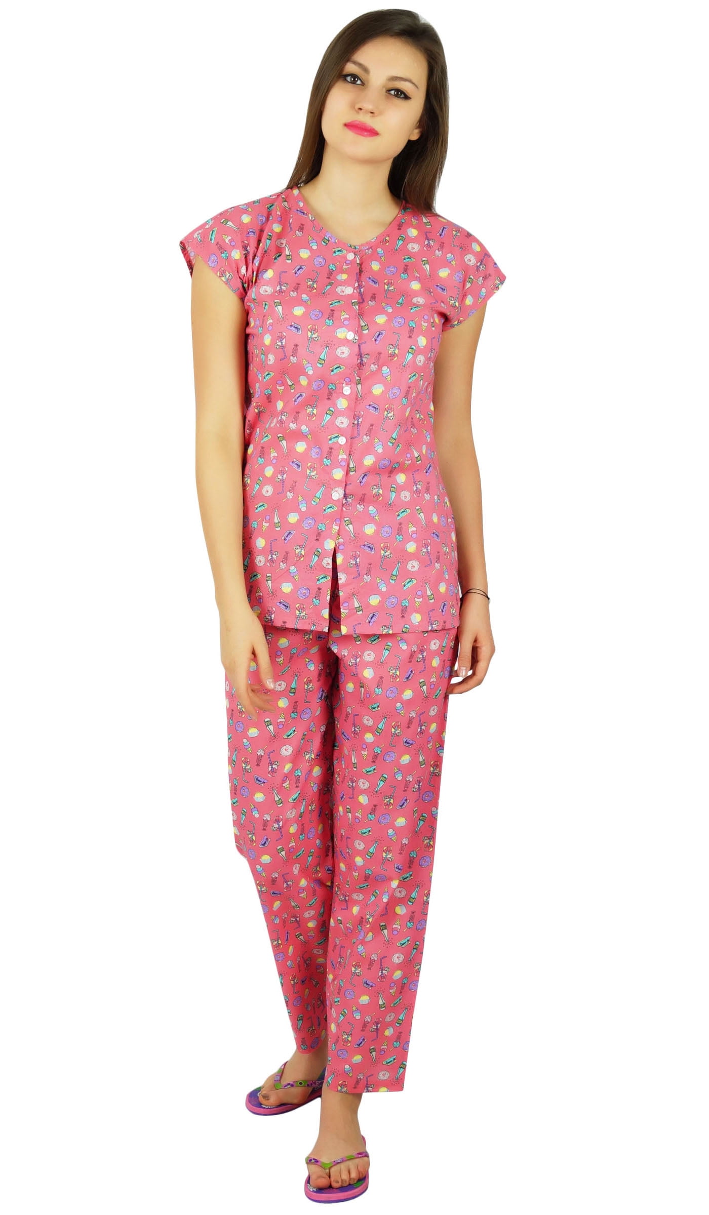 Bimba Cotton Night Wear Pajama Set Short Sleeve Shirt with Pyjamas ...