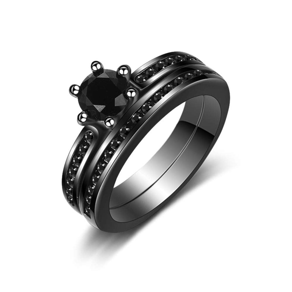 Uloveido Womens Black Wedding Rings Set Round CZ Vintage 2pcs ...