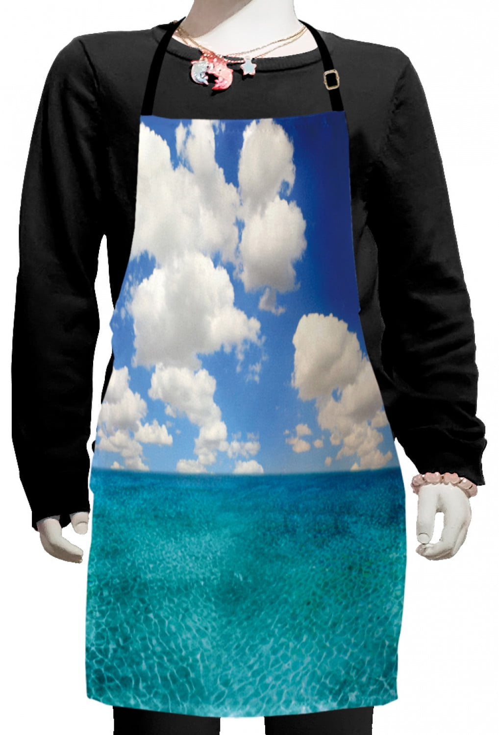 Ocean Kids Apron, Dreamy Skyline with Clouds over Crystal Water Sea ...