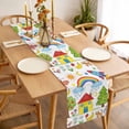 Rainbow Tree Cotton Linen Table Runner Yellow House Flower Cat ...