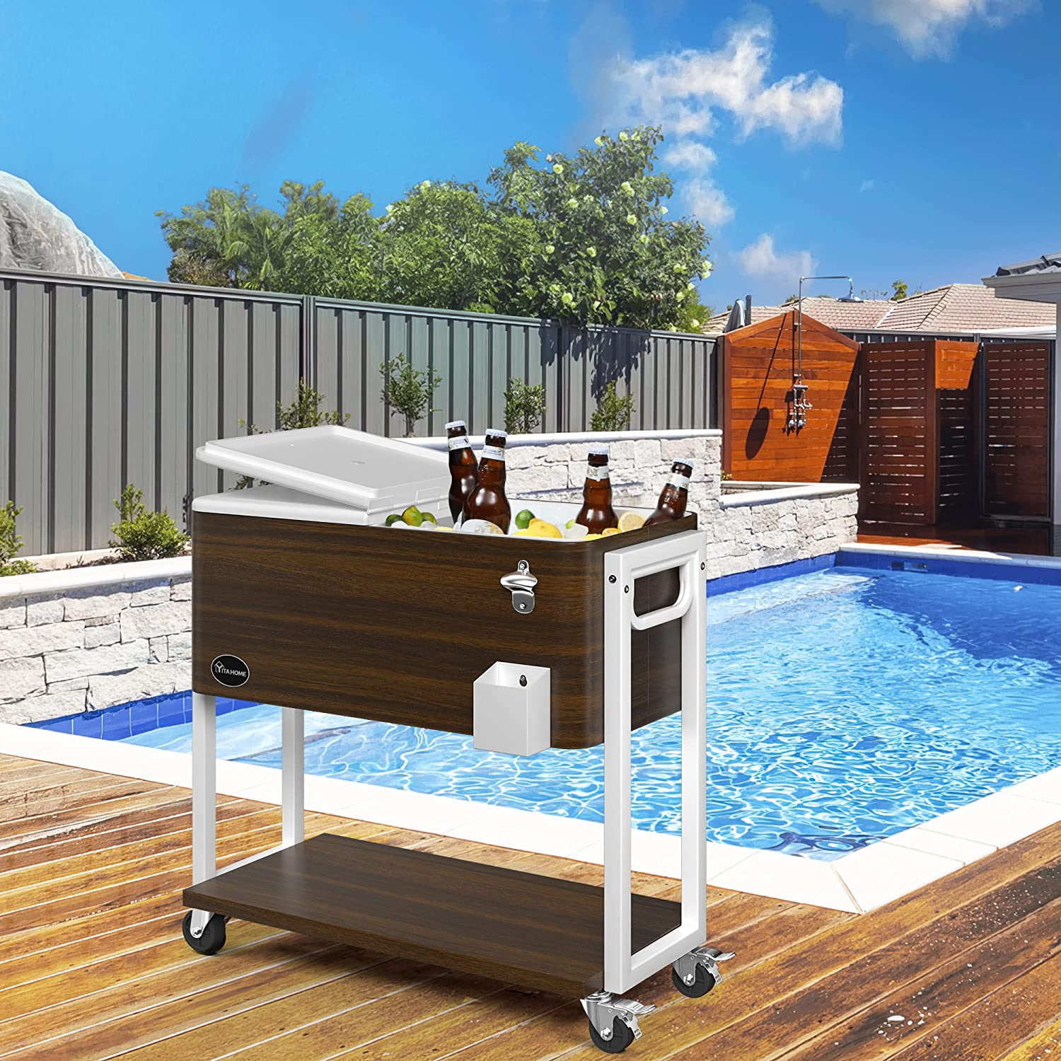 DWVO 80 Quart Rolling Cooler Cart with Bottle Opener Drainage, Portable ...