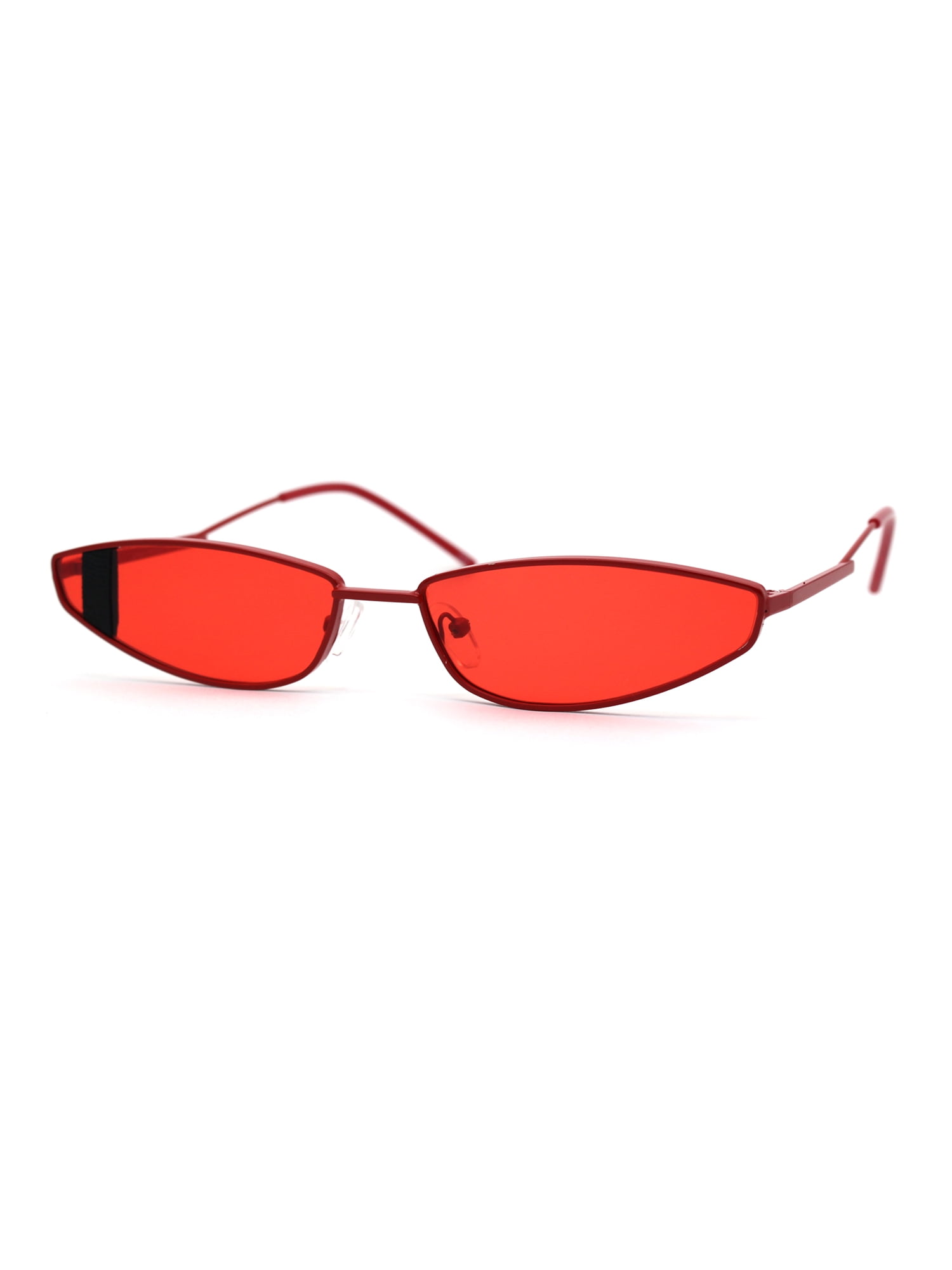 Womens Metal Narrow Rectangle Cat Eye Boyfriend Sunglasses Red Black ...