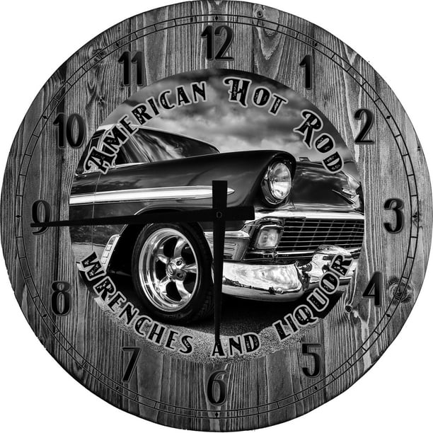 Large Wood Wall Clock 24 Inch Round American Hot Rod Classic 57 Round ...