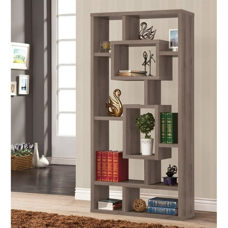 Coaster 10 Shelf Transitional Wood Geometric Bookcase in Gray Walmart
