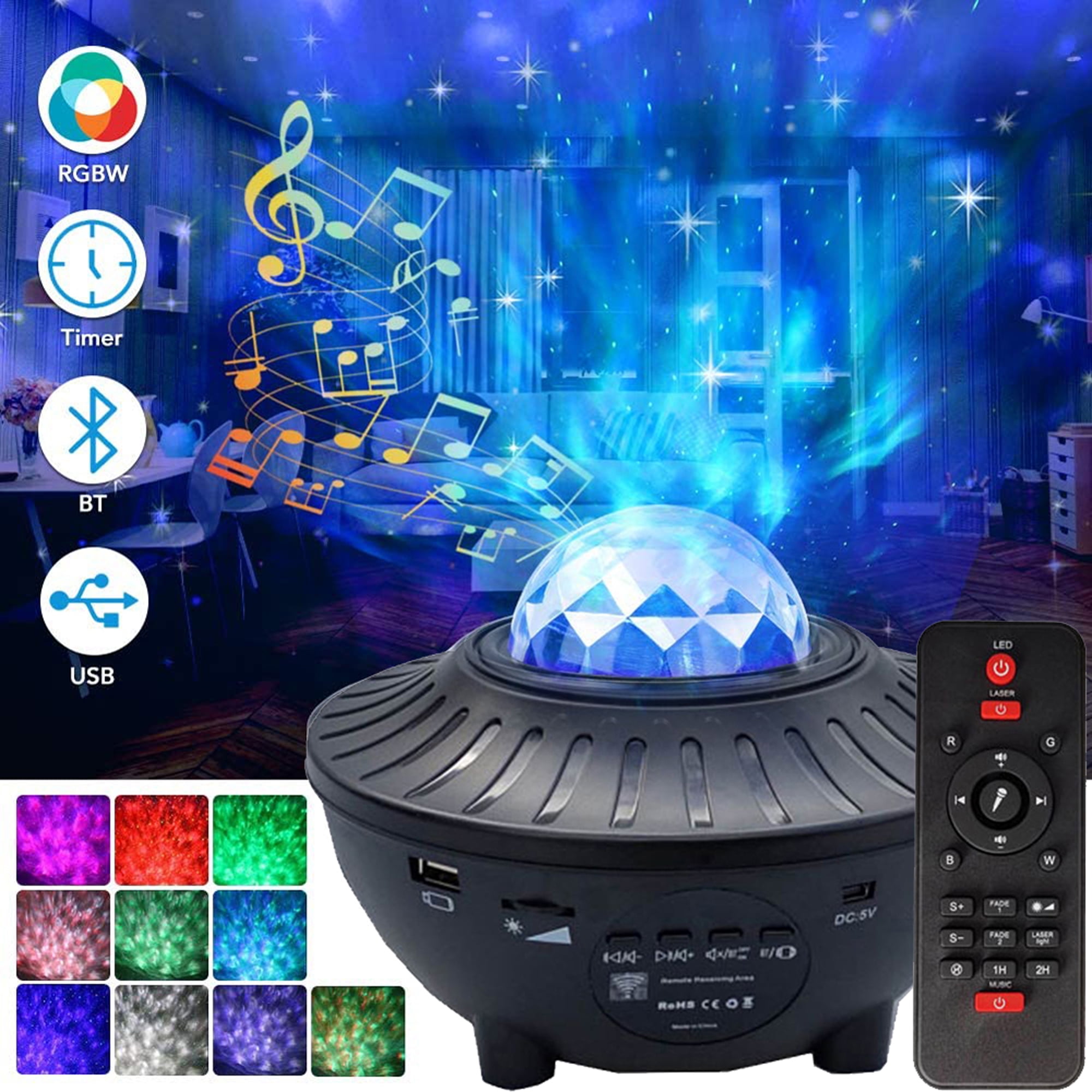 Led Music Projector, Dance Light, Spotlight USB Cable Bluetooth Voice ...