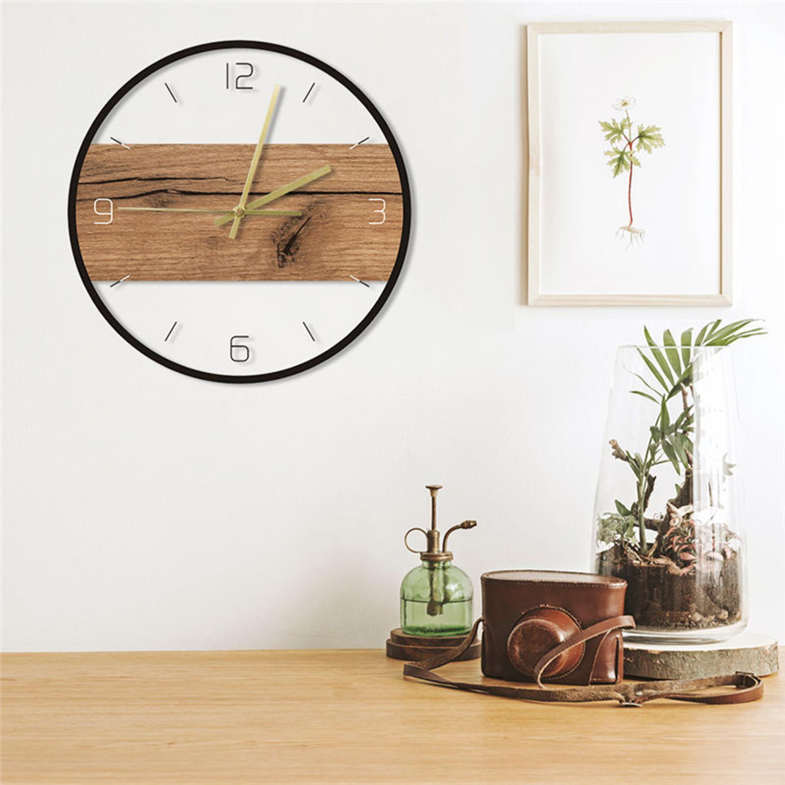 Nordic Wall Clock Wall Art Acrylic Wood Texture 12 inch Silent ...