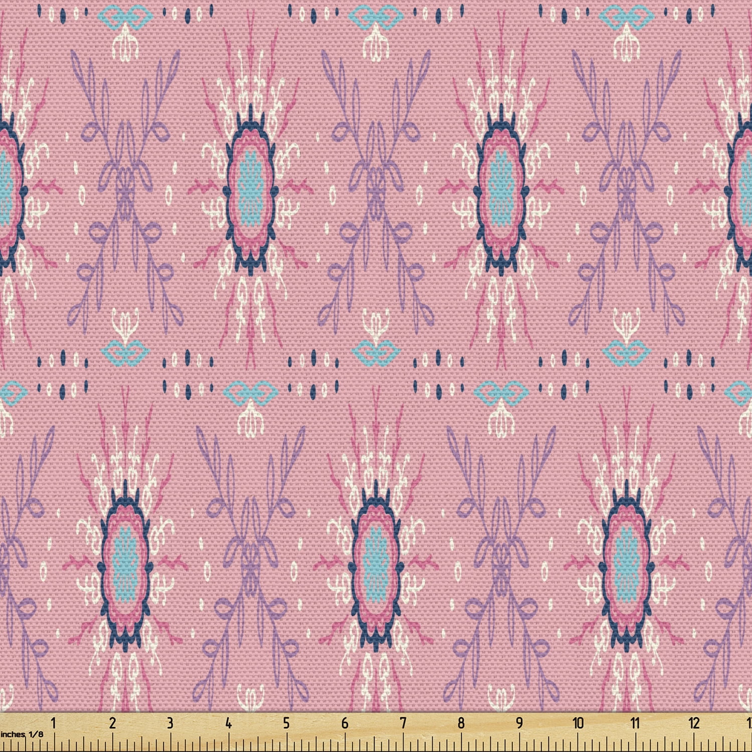 Boho Upholstery Fabric by the Yard, Continuous Floral Sun Like Motif ...