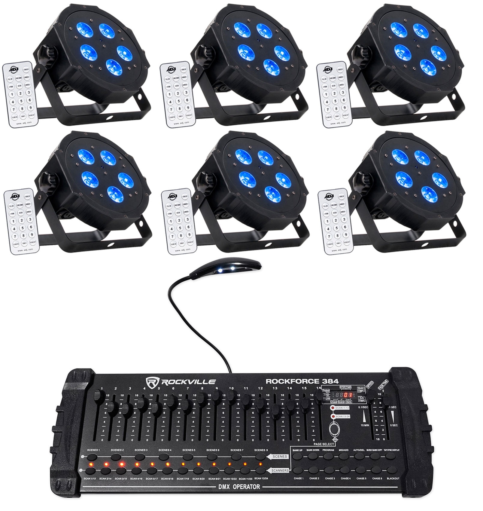 (6) American DJ ADJ MEGA HEX PAR Can RGBWA+UV Slim LED Wash Lights ...