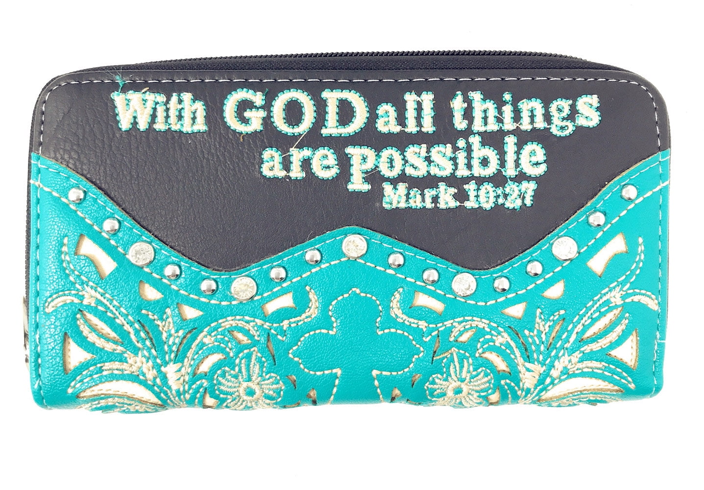 Premium Rhinestone Bible Verse Cross Women's Wallet with Extra Hand ...