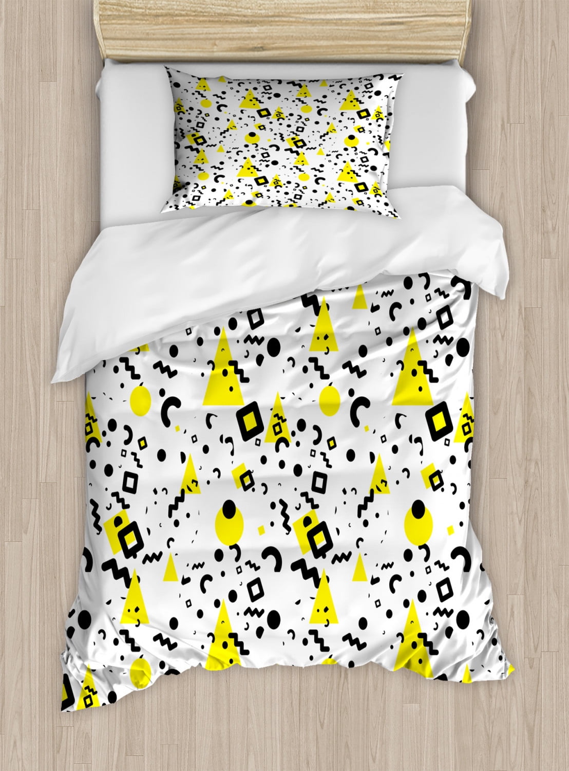 Black and Yellow Duvet Cover Set Twin Size, Primitive Patterns of ...