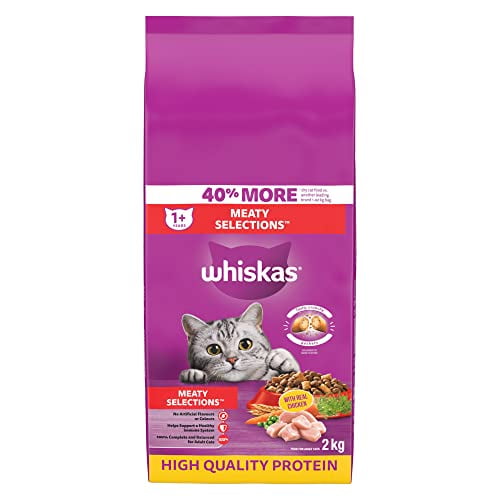 WHISKAS Meaty Selections Dry Cat Food With Real Chicken, 2kg bag, red ...