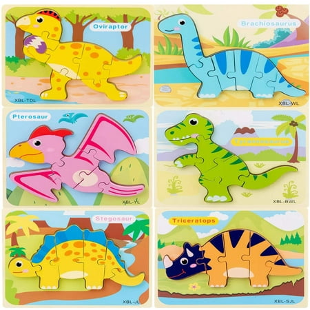 Todder Puzzles Set of 6, Dinosaur Wooden Puzzle for Toddler Kids 2 3 4 ...