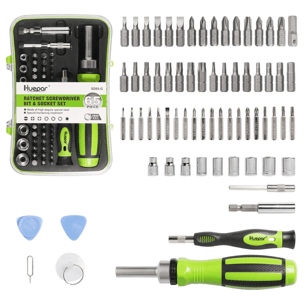 Huepar 65 in 1 Precision Ratchet Screwdriver Set Includes Slotted ...