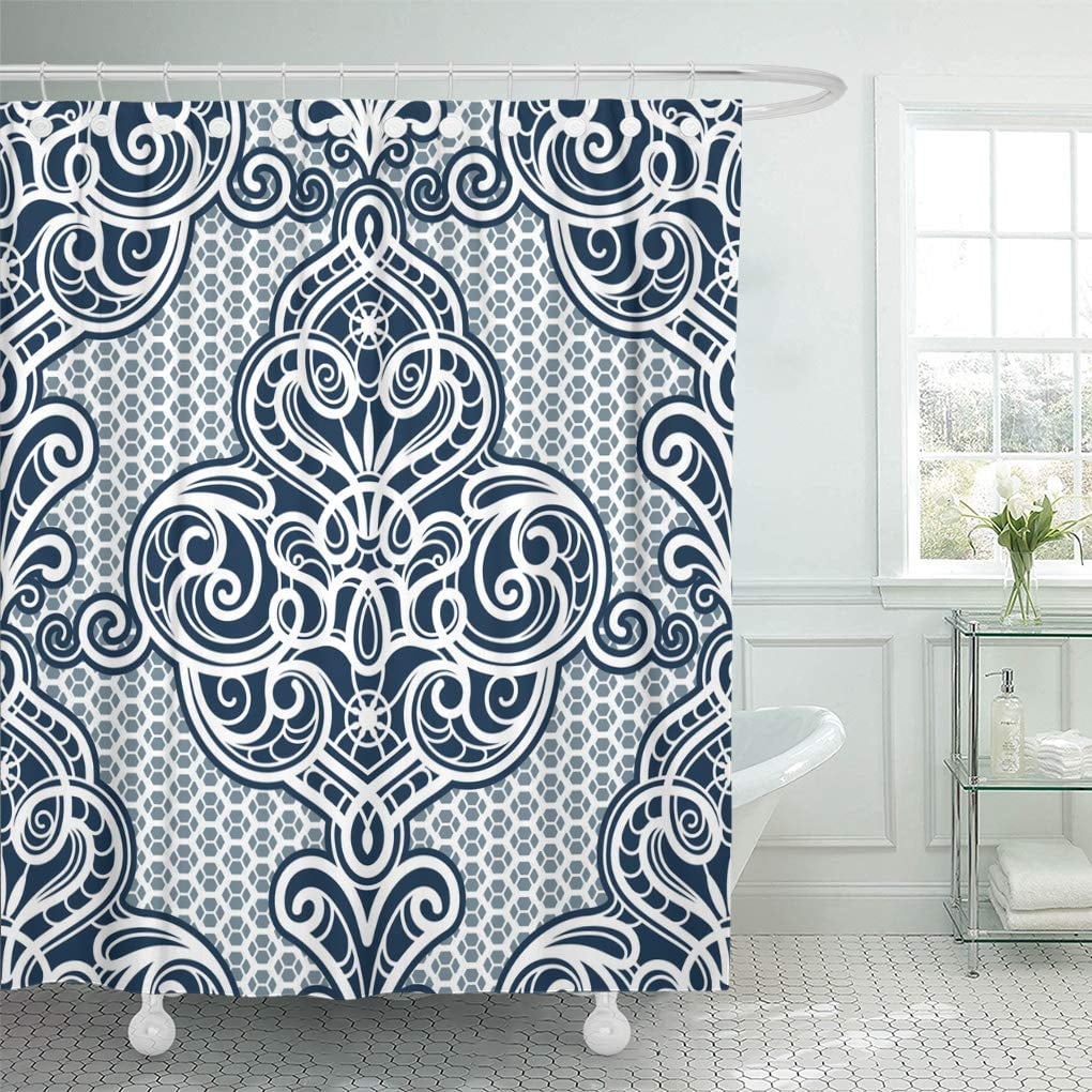 Suttom Pattern Blue Floral Vintage Ornamental Lace Damask White Baroque