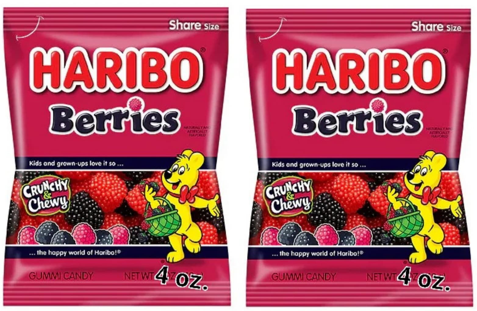 Haribo Gummi Candy, Black and Red Crunchy and Chewy Berries, (2) 4oz ...