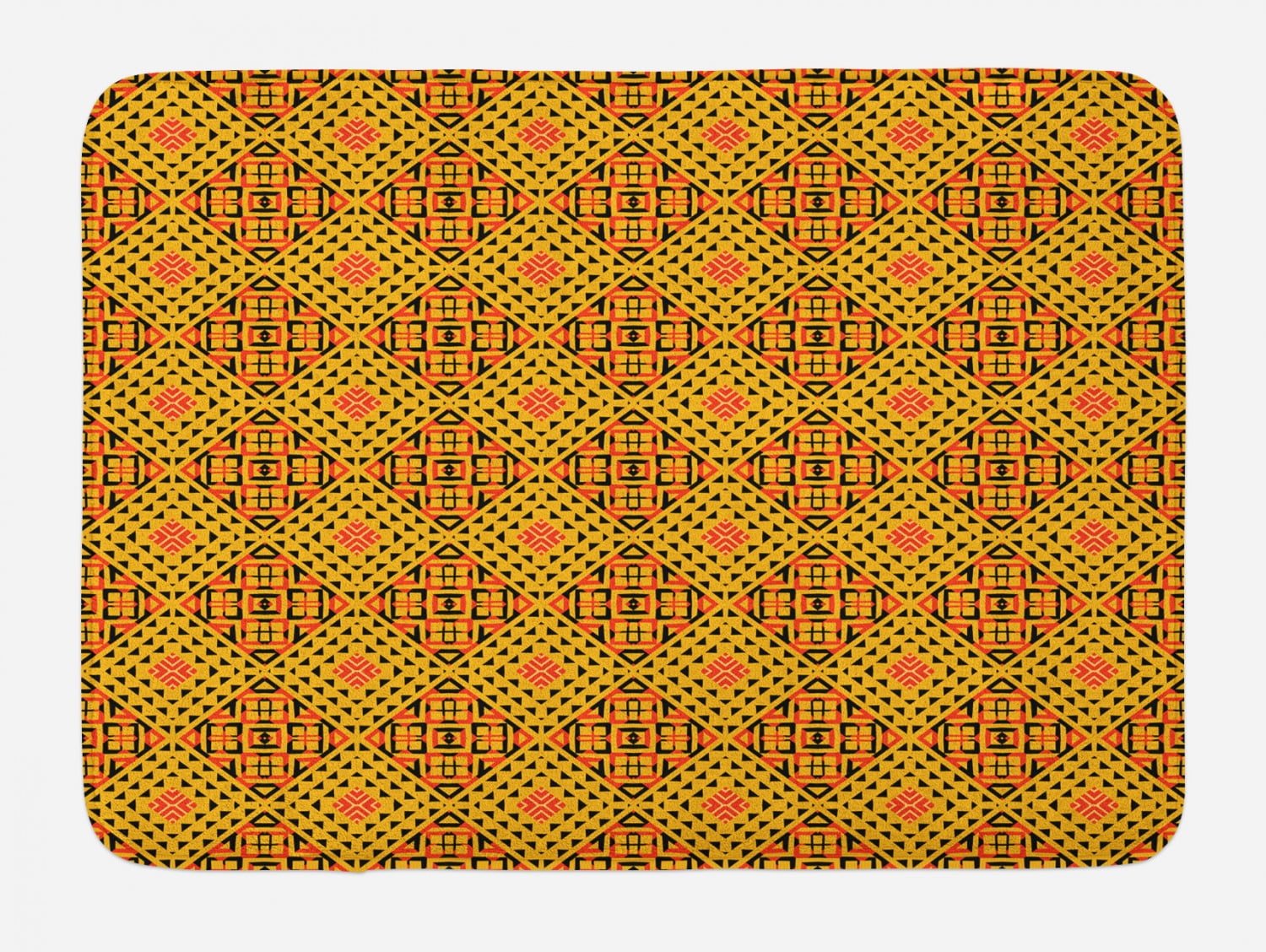 Kente Pattern Bath Mat, Diagonal Pattern in Warm Colors and Small ...