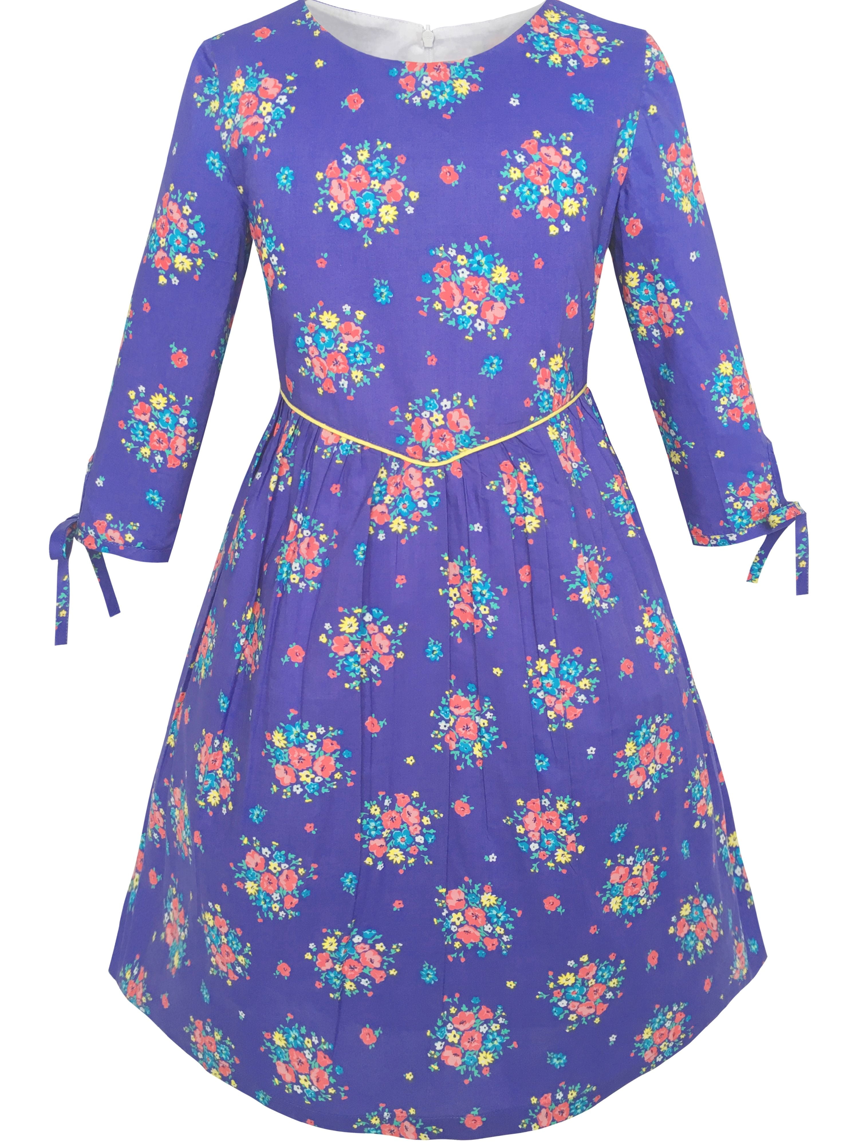 Girls Dress Purple Flower 3/4 Sleeve Princess Party Dress 5 Years ...