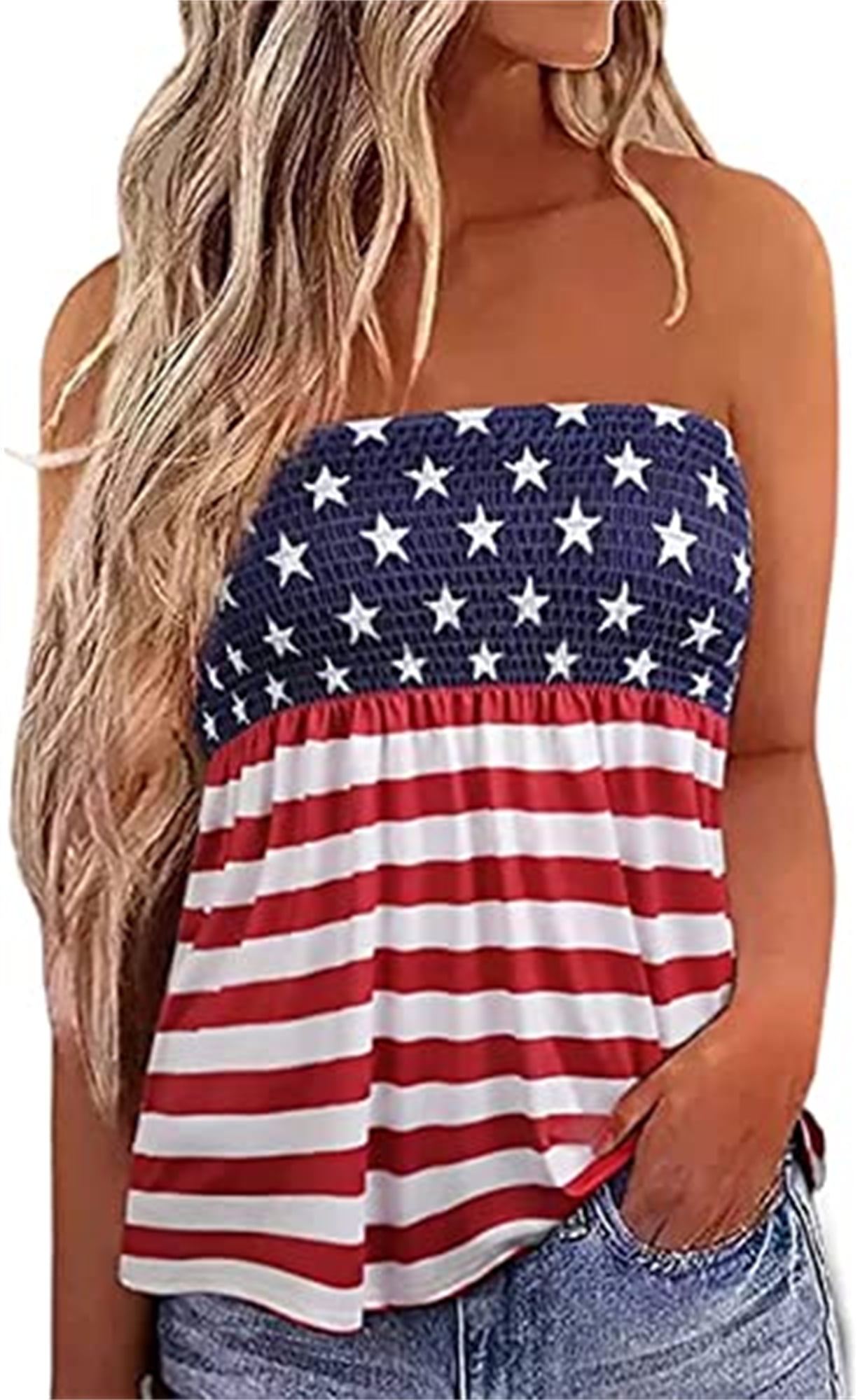 VILOVE American Flag Strapless Bandeau Tank Women 4th of July ...