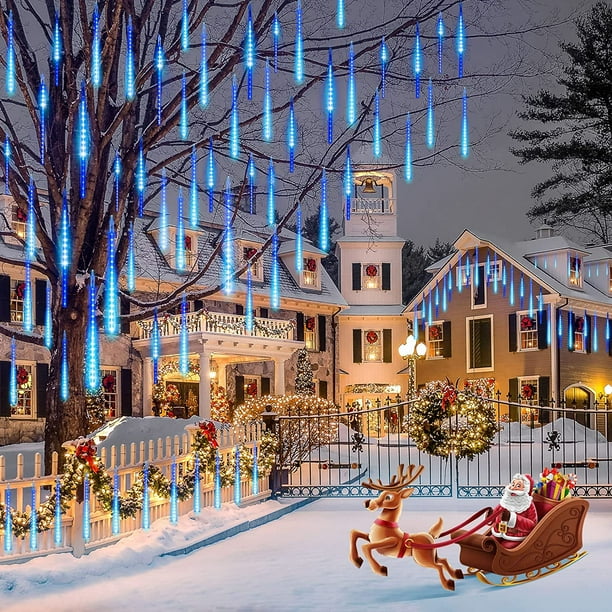 Christmas Lights Meteor Shower Lights 12 inch 10 Tubes 240 LED Rain Falling Icicle Cascading Lights Christmas String Lights Outdoor Outdoor Icicle Christmas Light for Xmas Tree Holiday Decor Walmart B...
