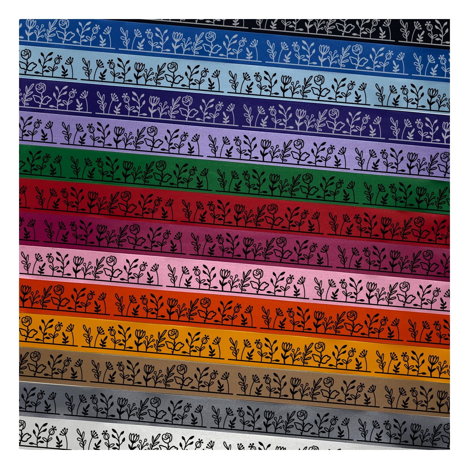 Flowers in a Row Floral Border Satin Ribbon for Gift Wrapping Bows ...