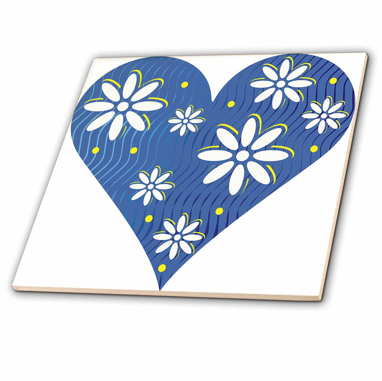 3dRose Blue Heart full of white flowers Vibrant unique n modern design ...