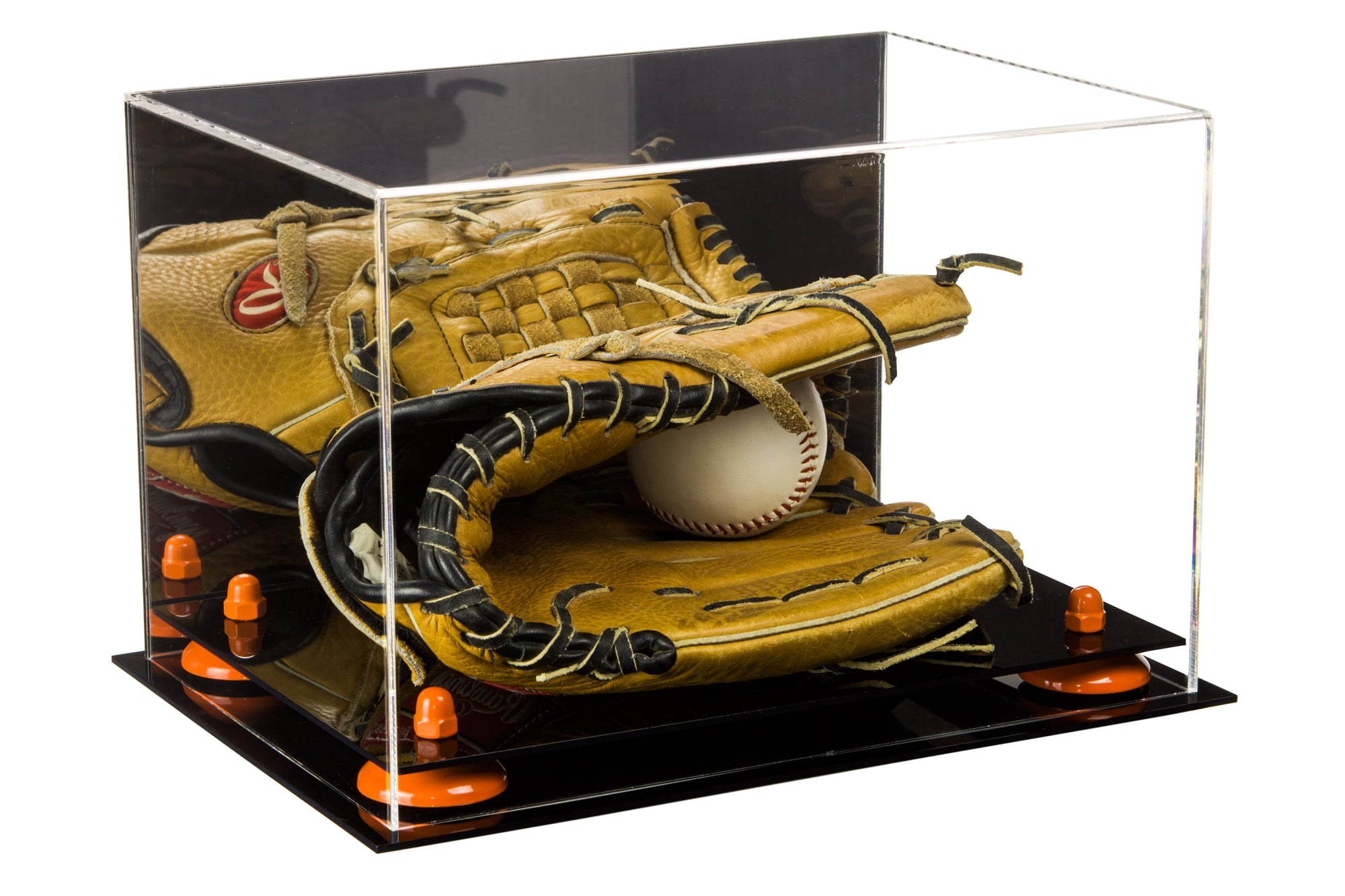 Deluxe Acrylic Baseball Glove Display Case with Orange Risers and ...