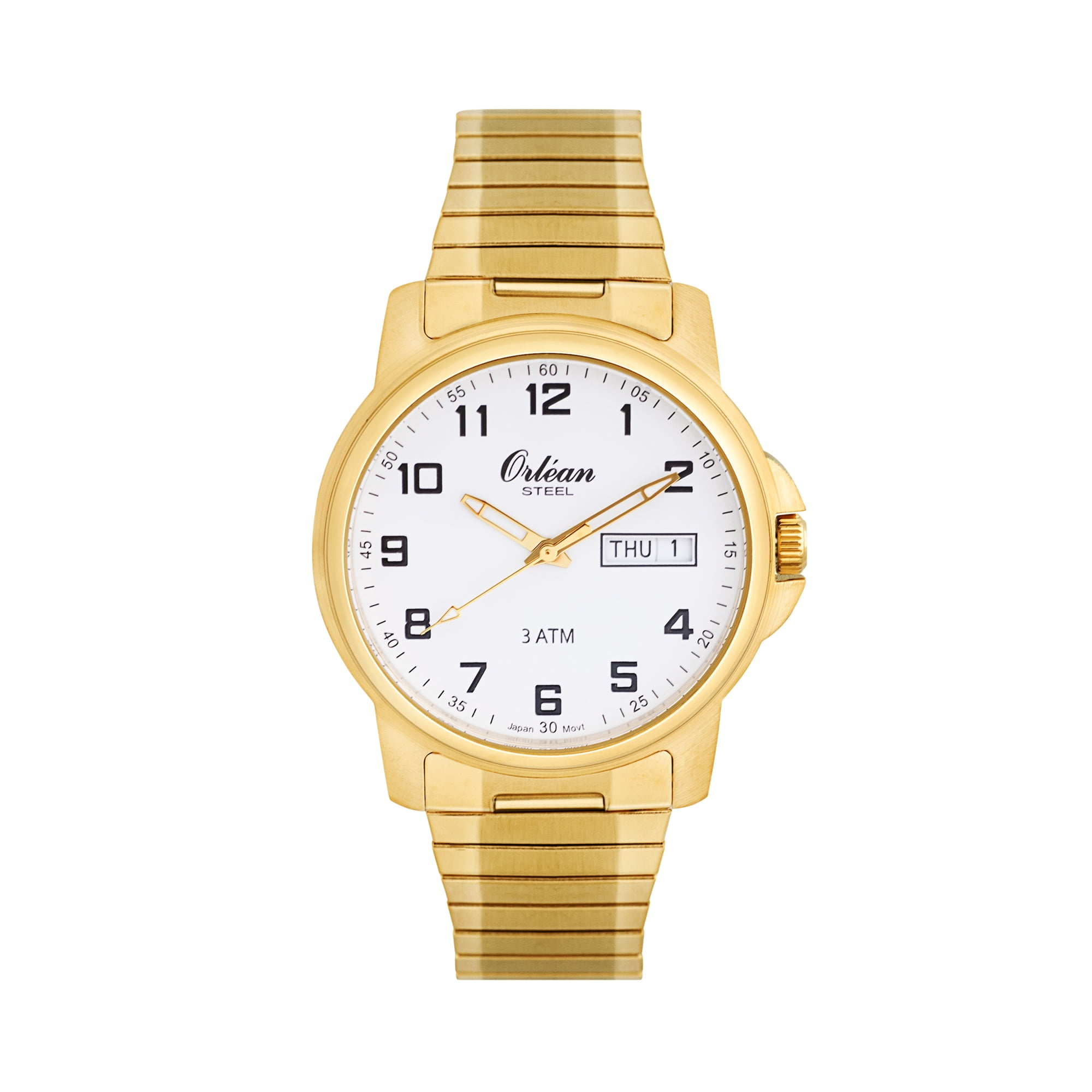 Orlean Mens Easy to Read Stretch Watch with Day / Date - Full 316L ...