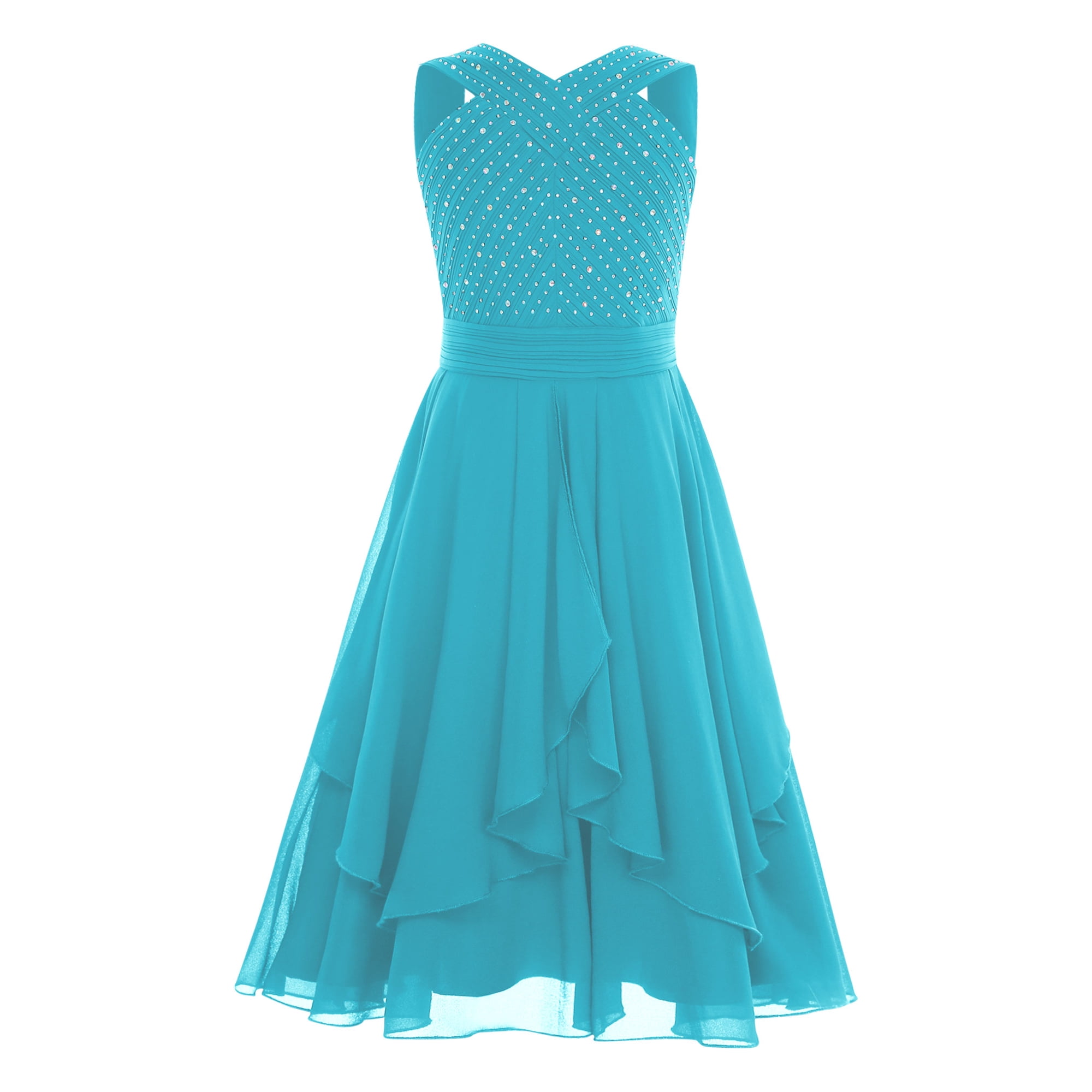 Click here for Inlzdz Kids Girls Sparkly V Neck Pleated Junior Br... prices