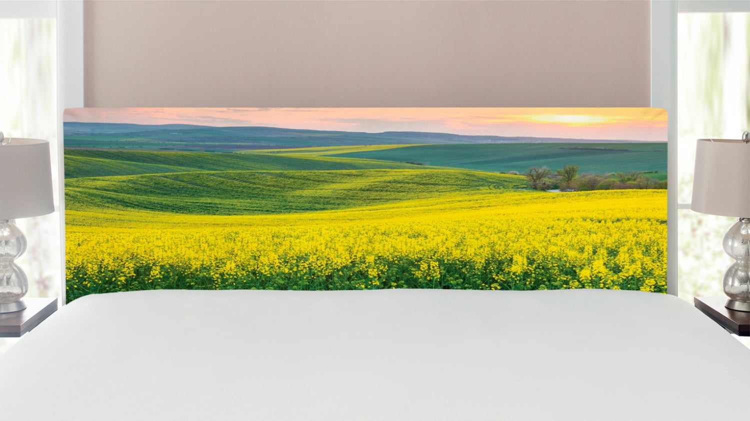 Yellow Headboard, Spring Landscape Wildflower Fields Sunrise Colorful ...