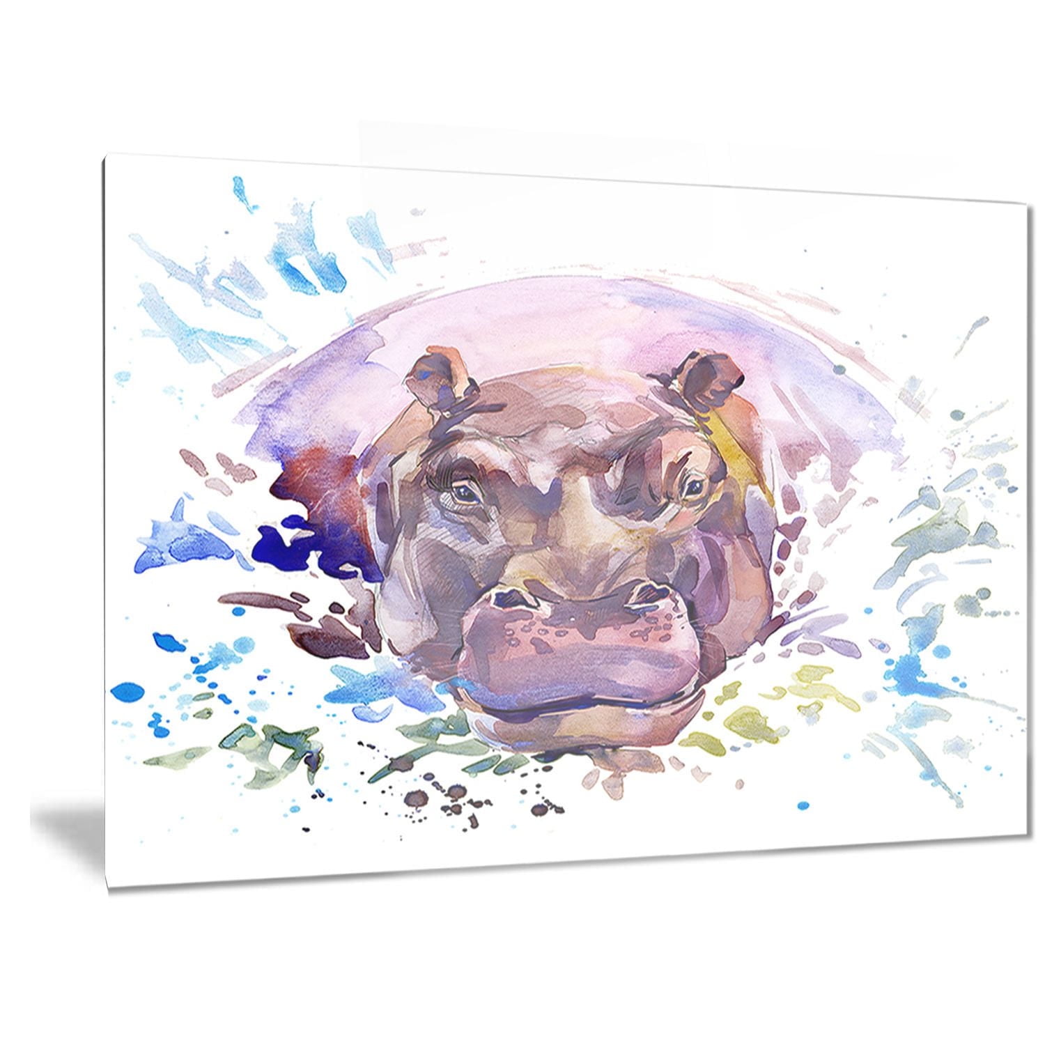 Design Art Hippopotamus Watercolour Animal Metal Wall Art - Walmart.ca