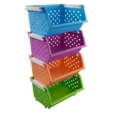 Multipurpose 4-Pack Large Stackable Storage Bins, Colored Plastic ...