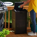 Suncast Resin Outdoor Trash Can with Attached Lid, 33 Gal Patio Garbage ...