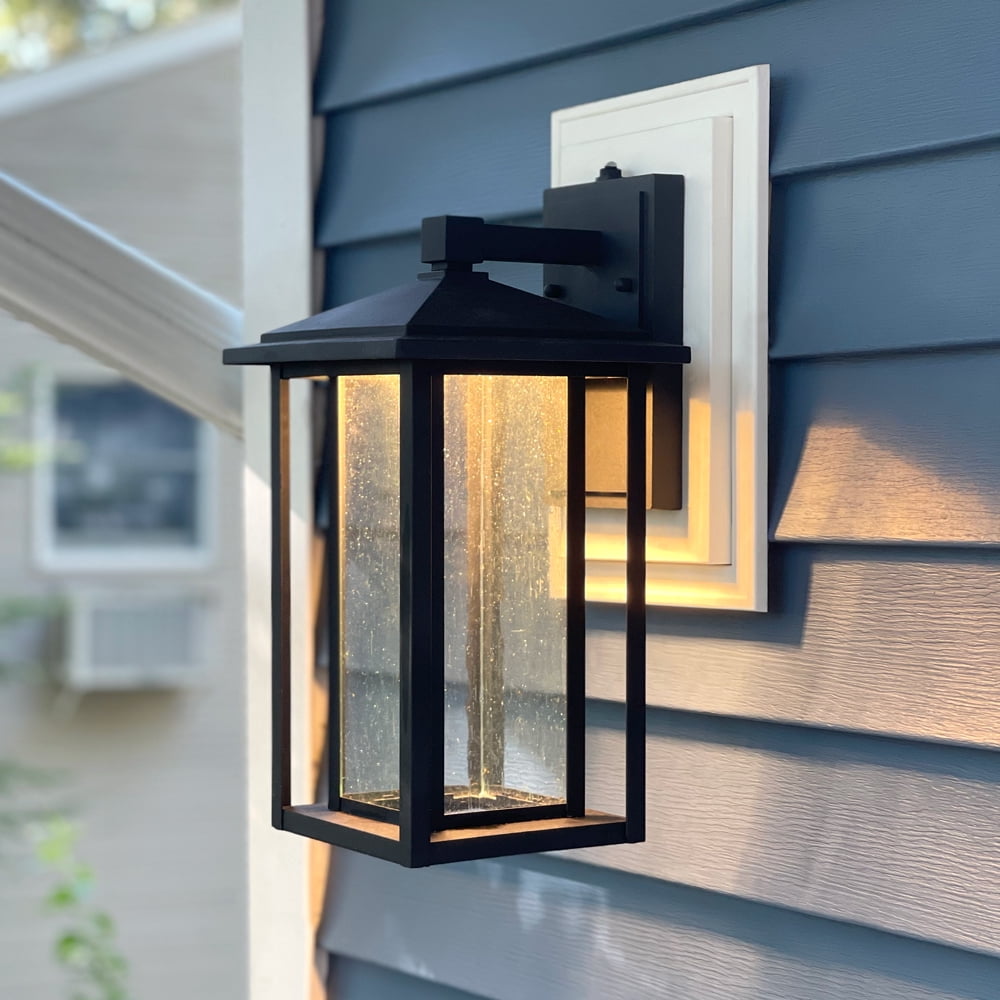 Maxxima LED Outdoor Wall Light Seeded Glass, Dusk to Dawn Sensor, 1000 ...