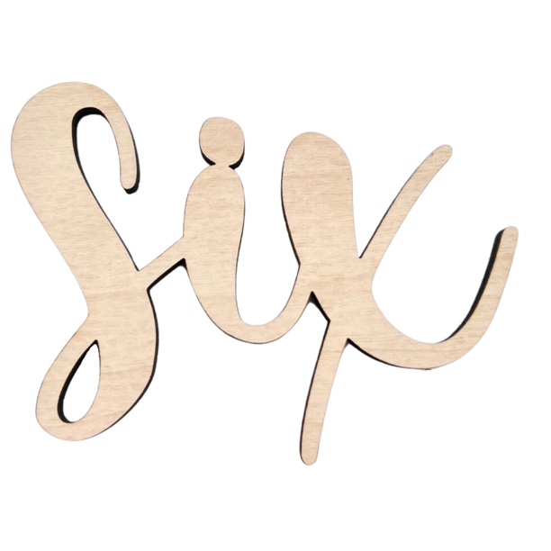 Krafty Supply Wood Number Word Six, 6" Wide, 1/4" Birch, Wood Numbers ...