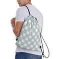 Drawstring Backpack - Daisy plaid blue Splash Proof Small Drawstring ...