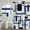 Abstract Lines Art Bathroom Shower Curtains with Hooks, Black Blue ...