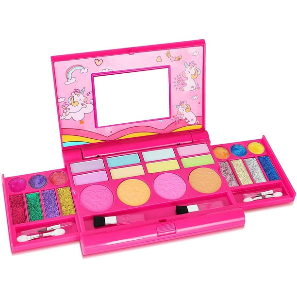 Kids Washable Makeup Kit, Fold Out Makeup Palette with Mirror, Make Up ...