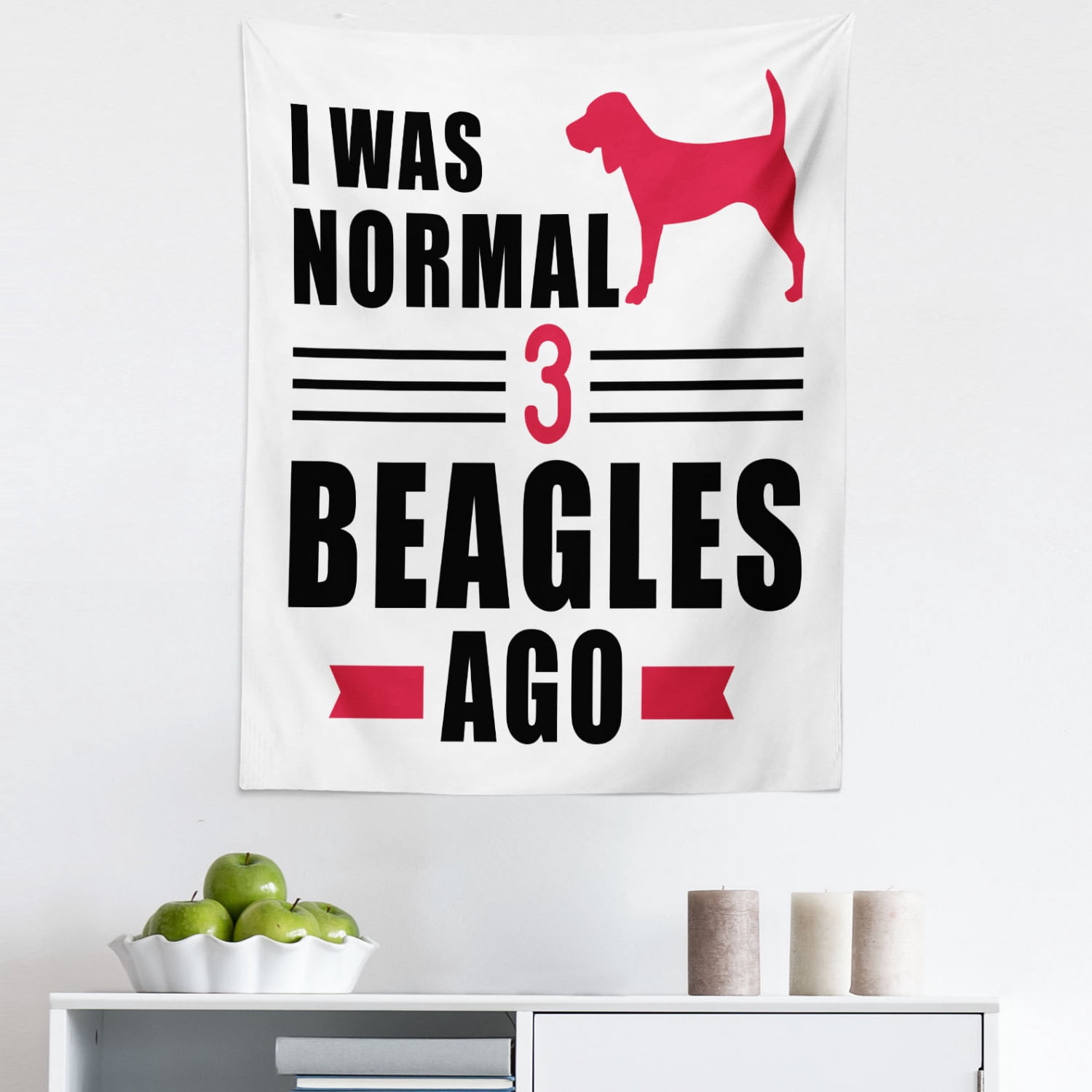 Beagle Tapestry, Puppy Dog Lover Motto Affection Lettering on Plain ...
