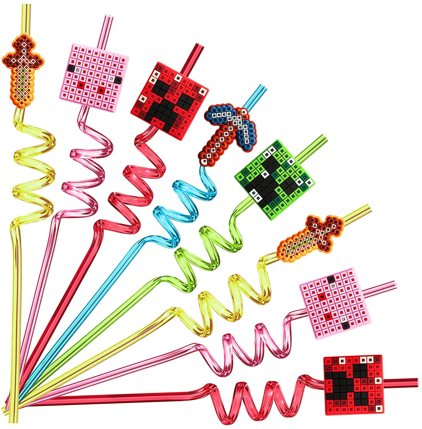 25 Reusable Pixel Straws for Miner Craft Party Supplies Favors, Pixel ...
