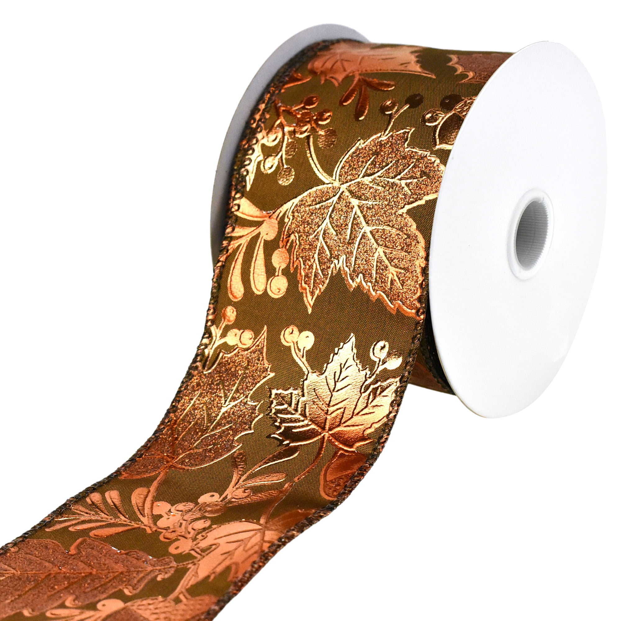 Homeford Embossed Metallic Autumn Leaves and Acorns Wired Ribbon, 2-1/2 ...
