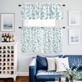 Abstract Leaf Kitchen Curtains Set for Windows, Blue Leaves Spring ...
