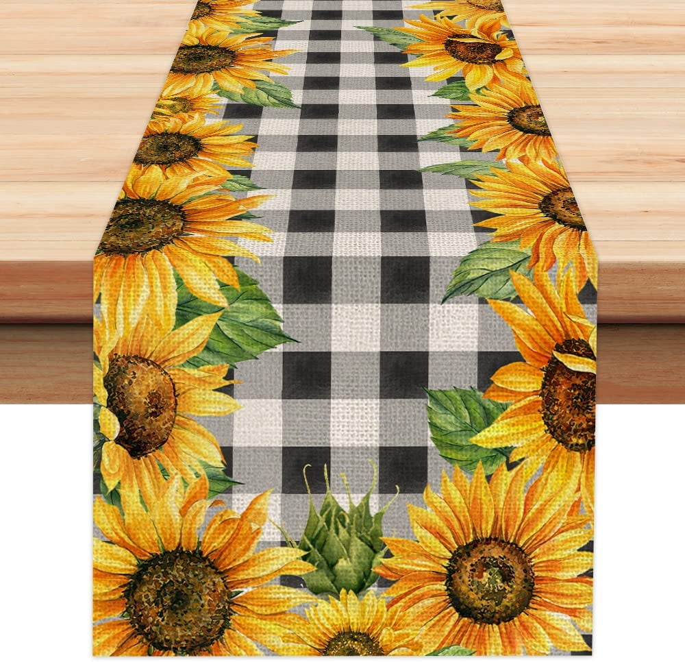 Newhomestyle Christmas Decorations Buffalo Plaid Sunflower Table Runner ...