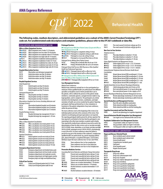 Buy CPT Express Reference Coding Card 2022 Behavioral Health Book 